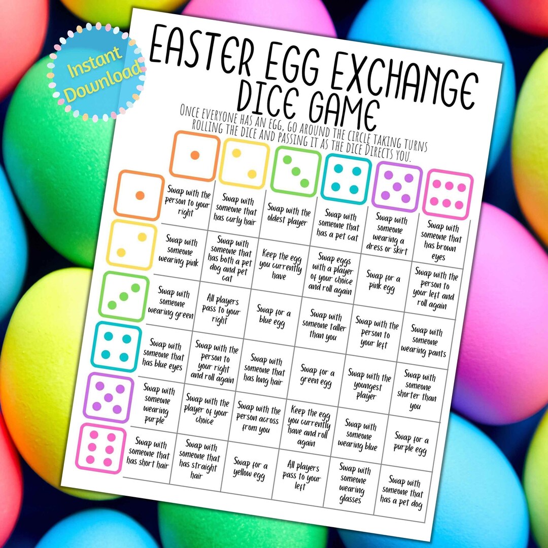 Easter Egg Exchange Dice Game Printable Game Easter Group Party Game ...