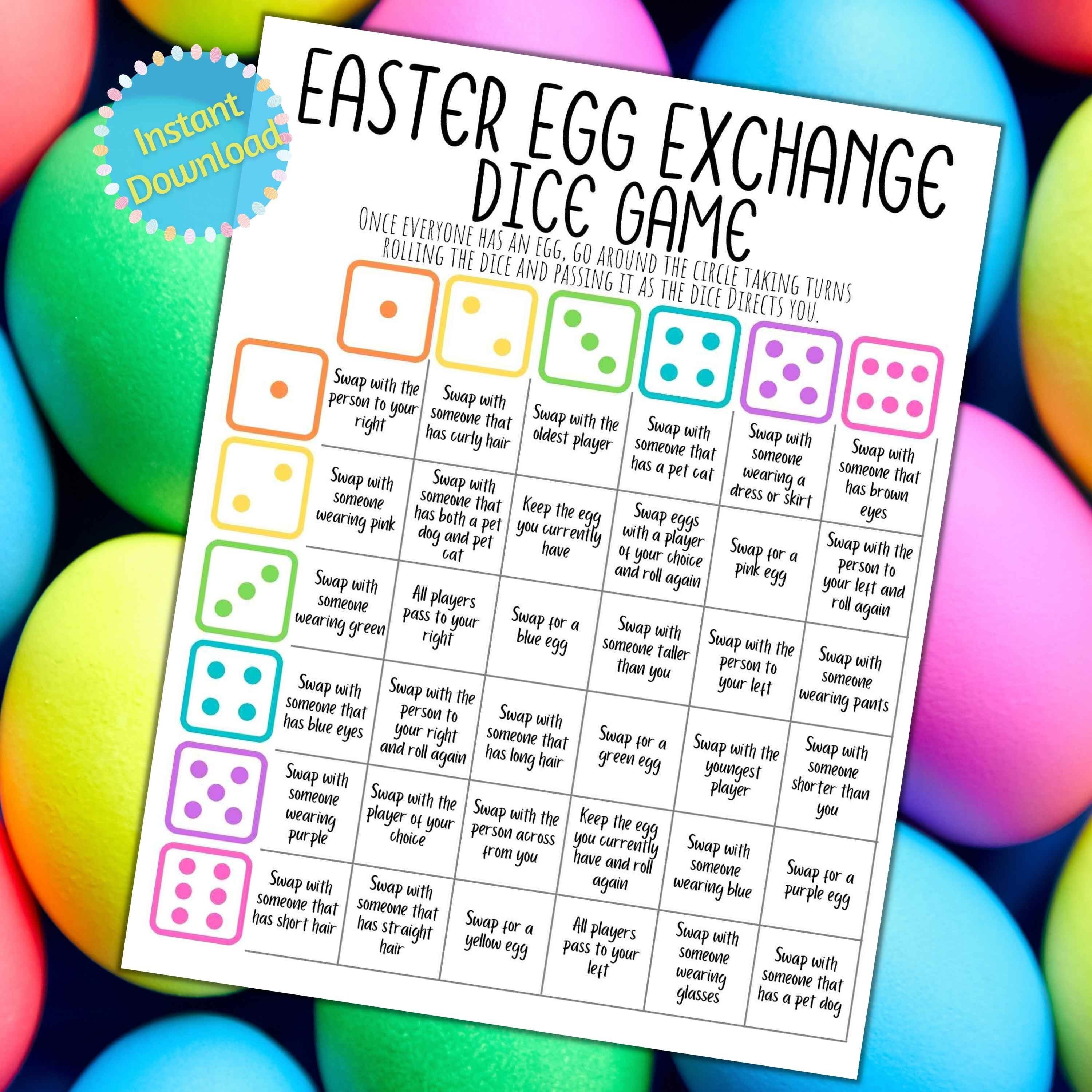Easter Egg Exchange Dice Game Printable Game Easter Group - Etsy