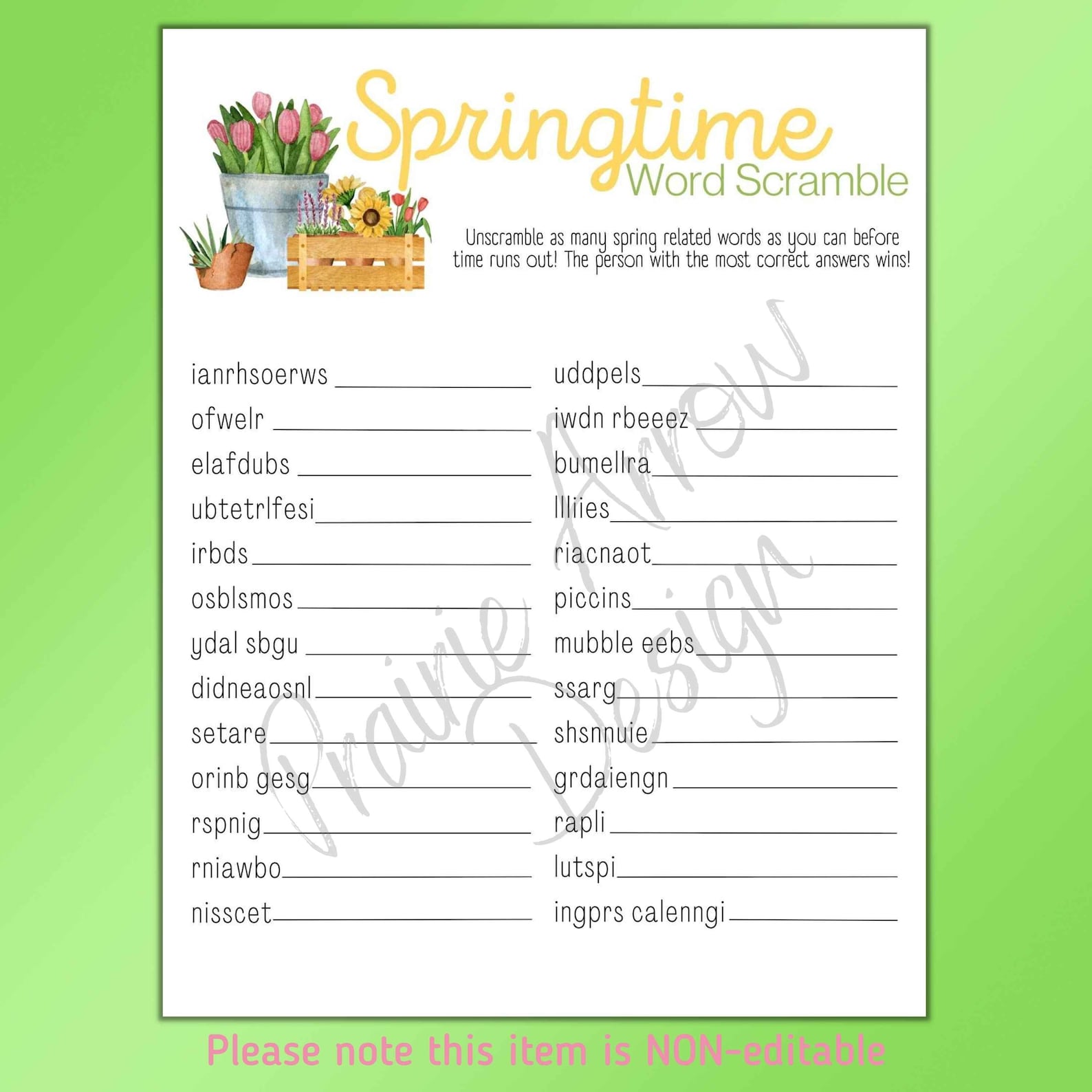 Spring Word Scramble Printable Game ⁝ Springtime Group Party Game ...