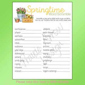 Spring Word Scramble Printable Game ⁝ Springtime Group Party Game ...