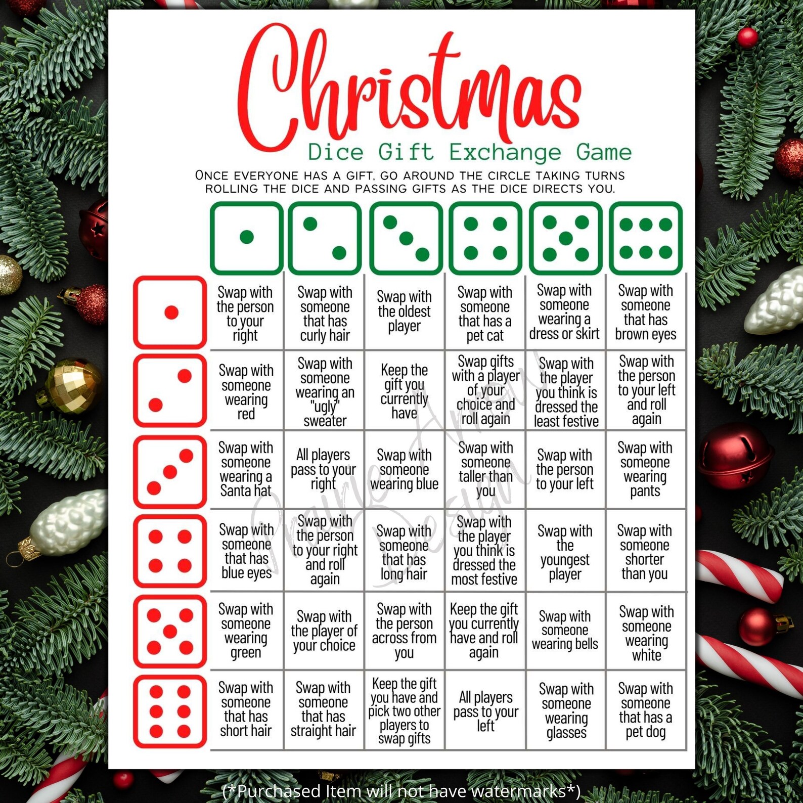 Christmas Gift Exchange Dice Game Printable Game Red and - Etsy