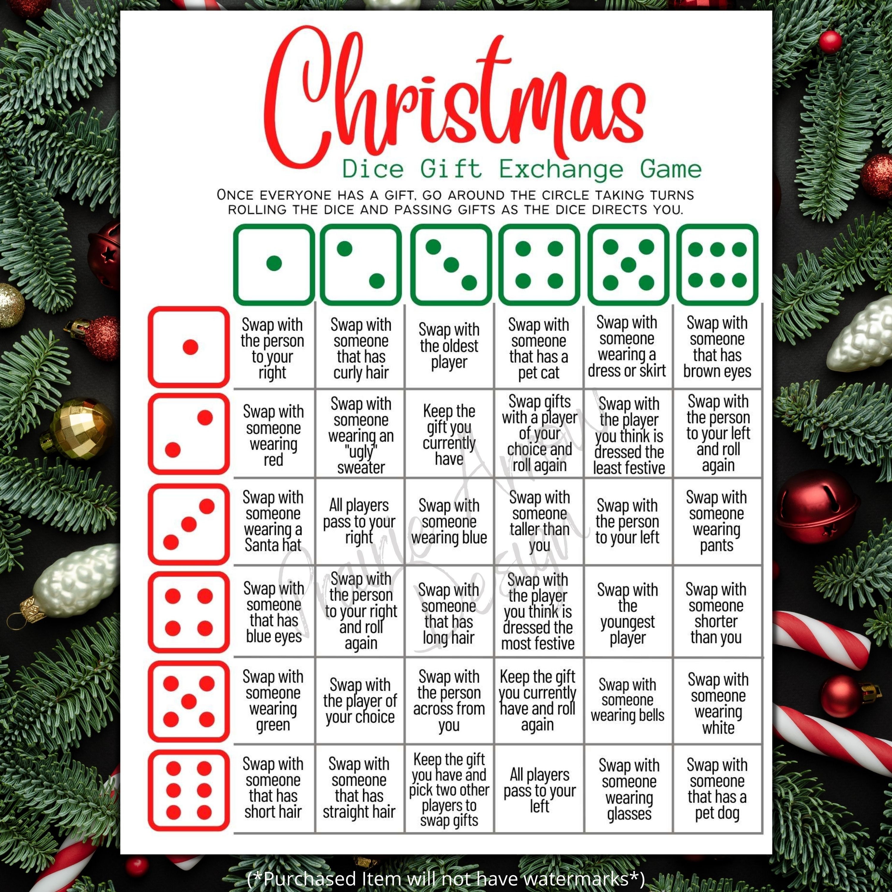 Christmas Gift Exchange Dice Game Printable Game Red and - Etsy