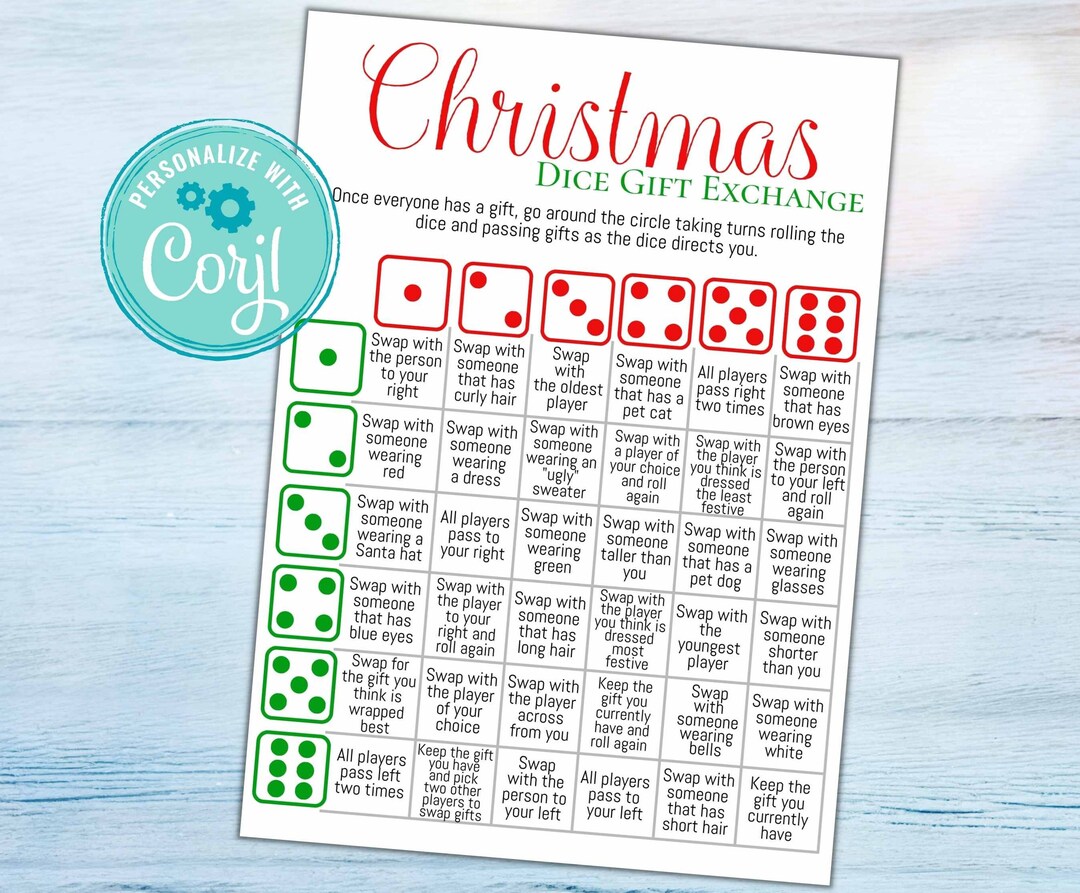 Editable Christmas Gift Exchange Dice Game ⁝ Editable Christmas Group ...