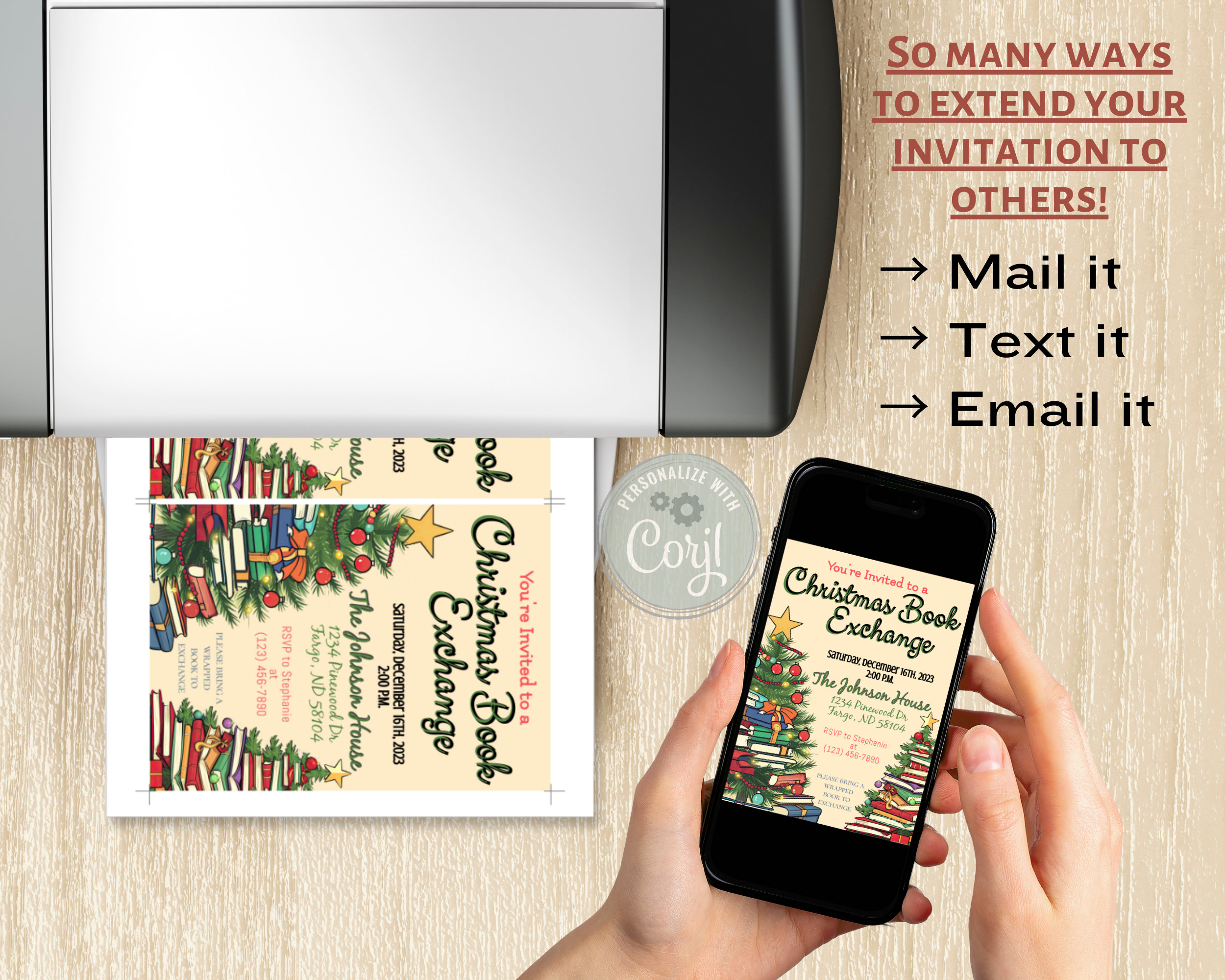 Editable Christmas Book Exchange Invitation ⁝ Editable Christmas Book ...