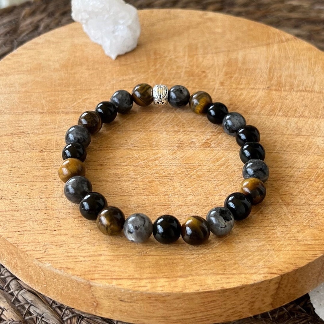 Triple Protection Bracelet With Labradorite, Tiger's Eye and Obsidian ...