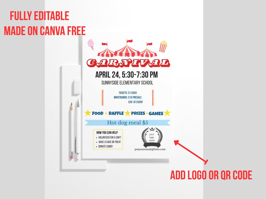 Editable PTO Carnival Flyer, Digital Download, Canva Template, Instant ...
