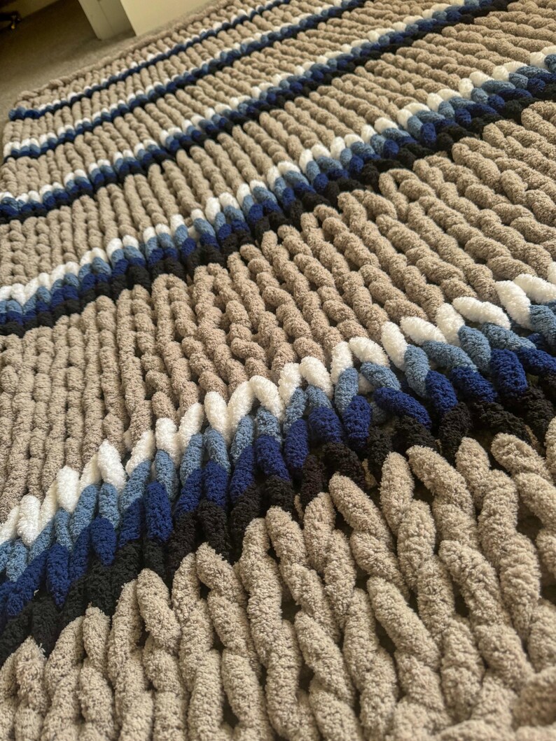 Chunky Striped Hand Crochet Blanket - Etsy