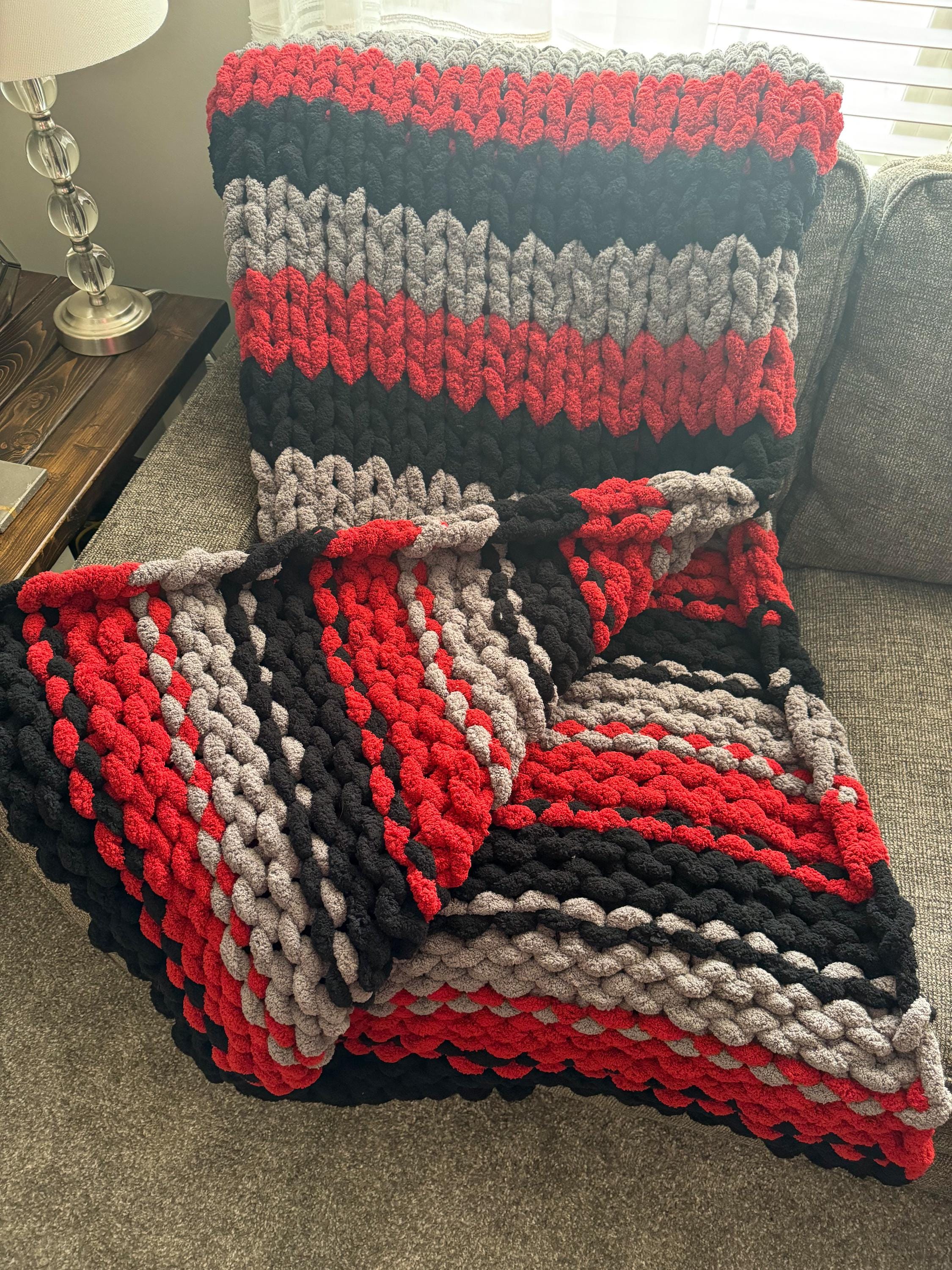 Chunky Three-toned Hand Crochet Blanket - Etsy