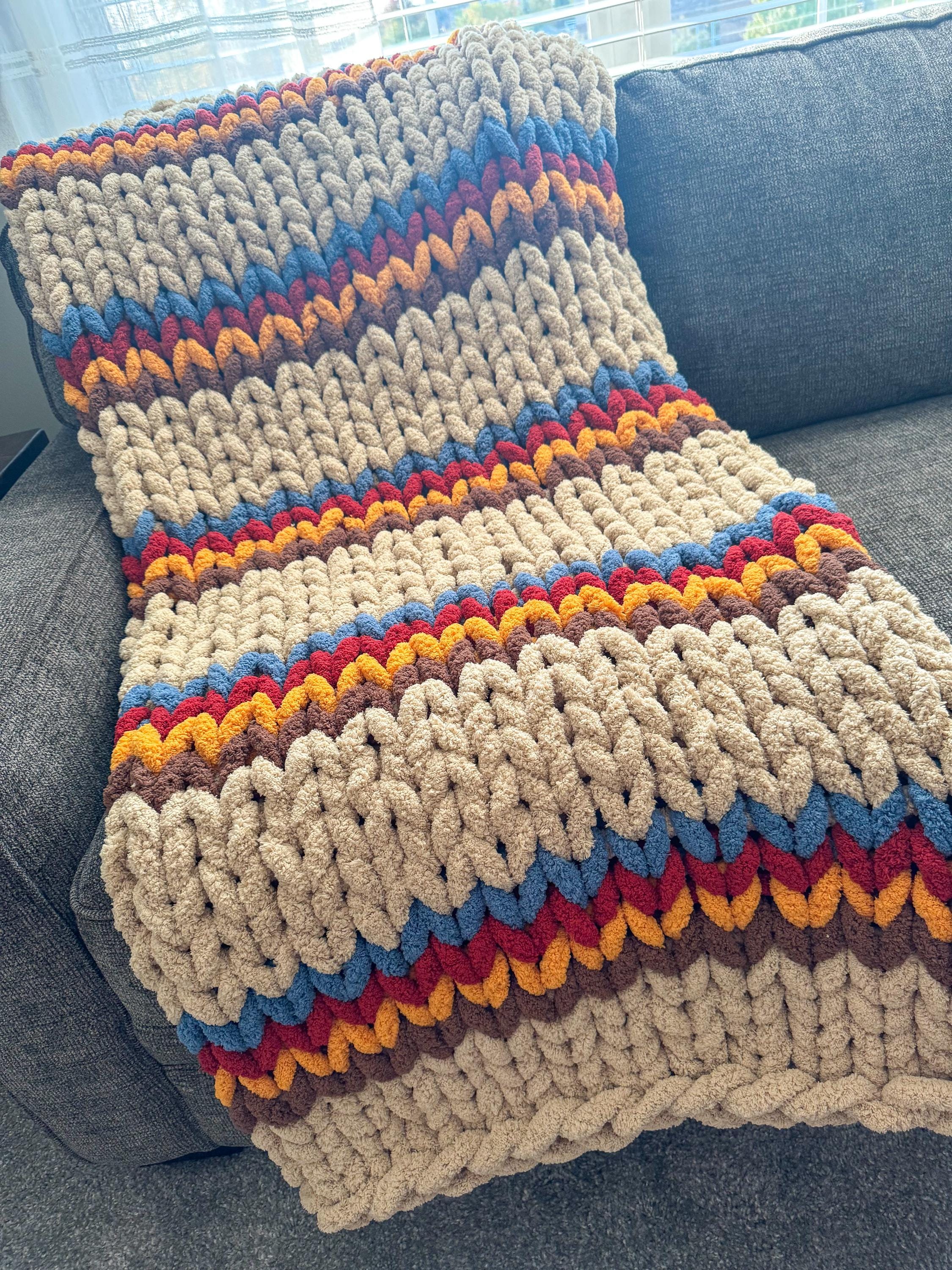Chunky Striped Hand Crochet Blanket - Etsy