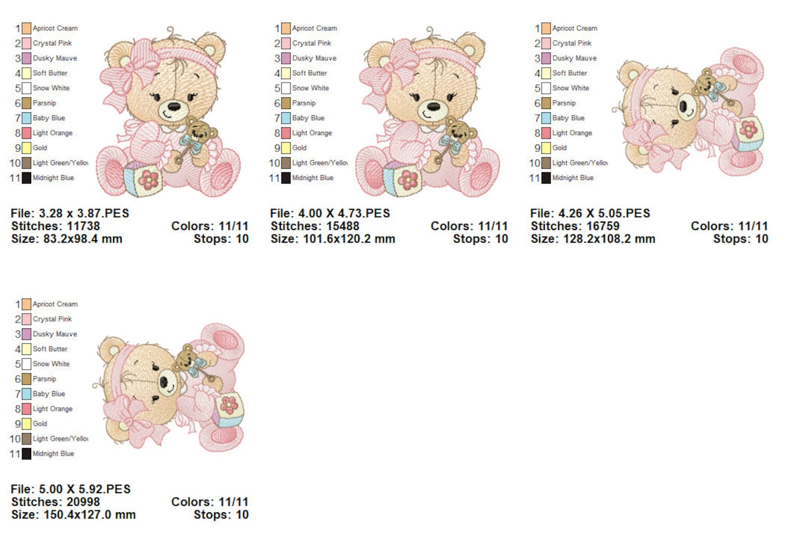 Cute BEAR Embroidery Design, Baby Girl Bear Machine Embroidery Design ...