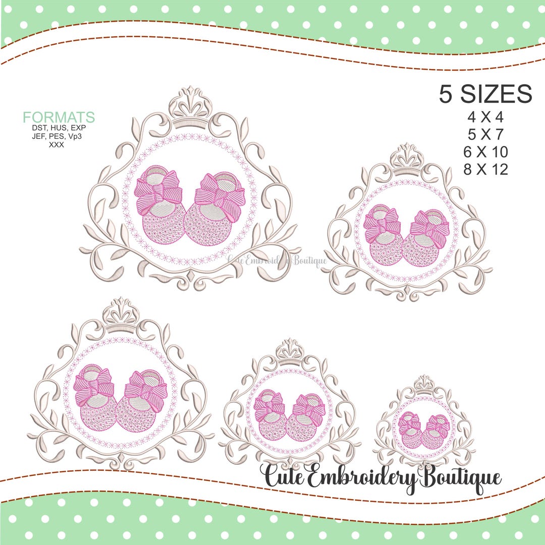 Baby Shoes Frame Embroidery Design: Machine Embroidery File (instant ...