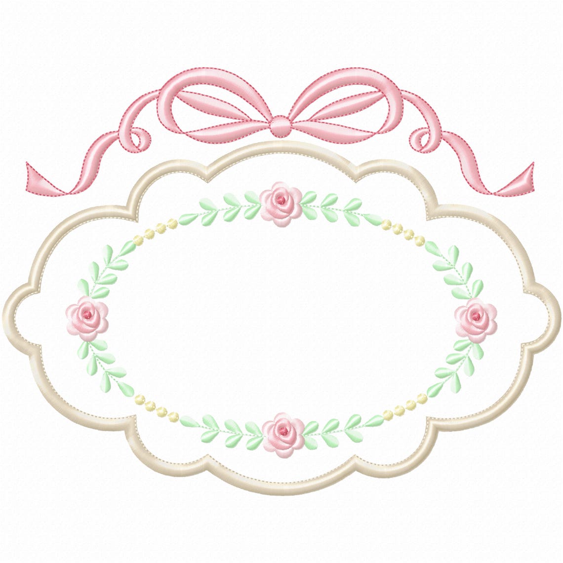 Flower Frame Embroidery Design With Bow (instant Download) - Etsy