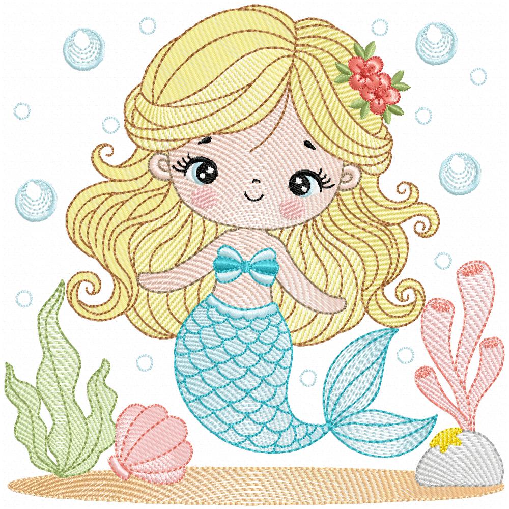 CUTE MERMAID Embroidery Designs. Mermaid Girl Embroidery Files, Rippled ...