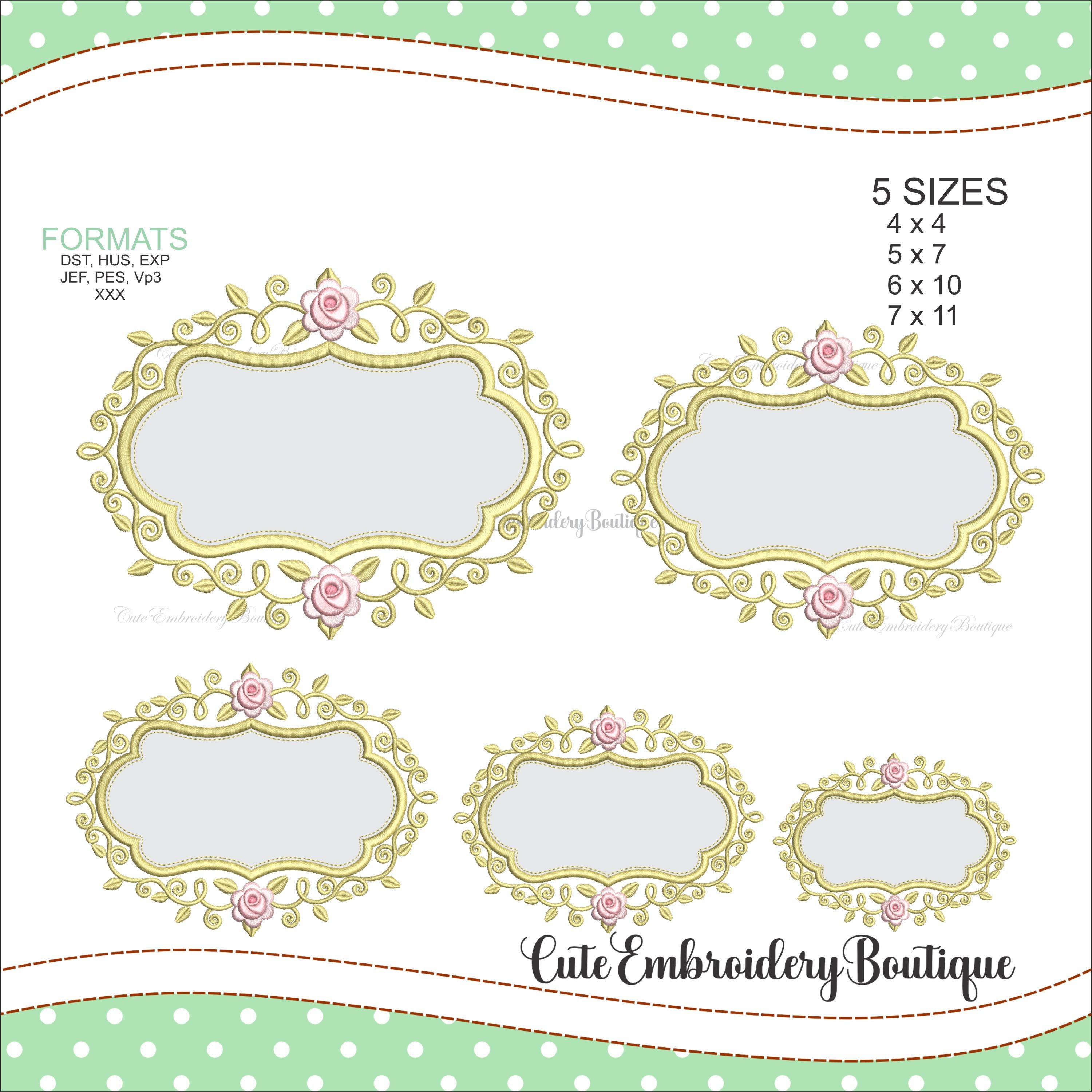 Flower Frame Embroidery Design . Frame With Flower Applique Embroidery ...