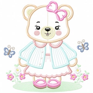 BEAR APPLIQUE EMBROIDERY Design, Cute Bear-girl, Machine Embroidery ...