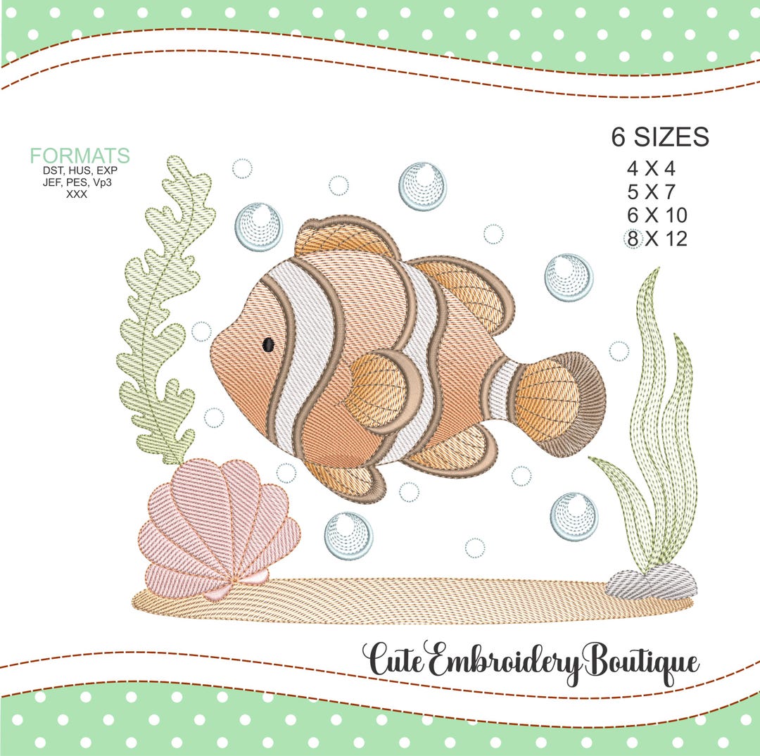 CLOWN FISH Embroidery Design - Cute Fish Embroidery Machine Files ...