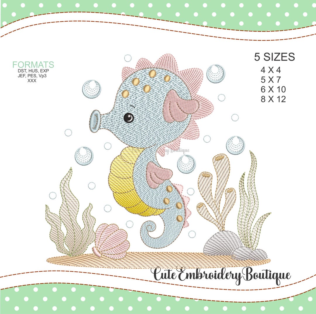 SEAHORSE Embroidery Design - Cute Seahorse Embroidery Machine Files ...