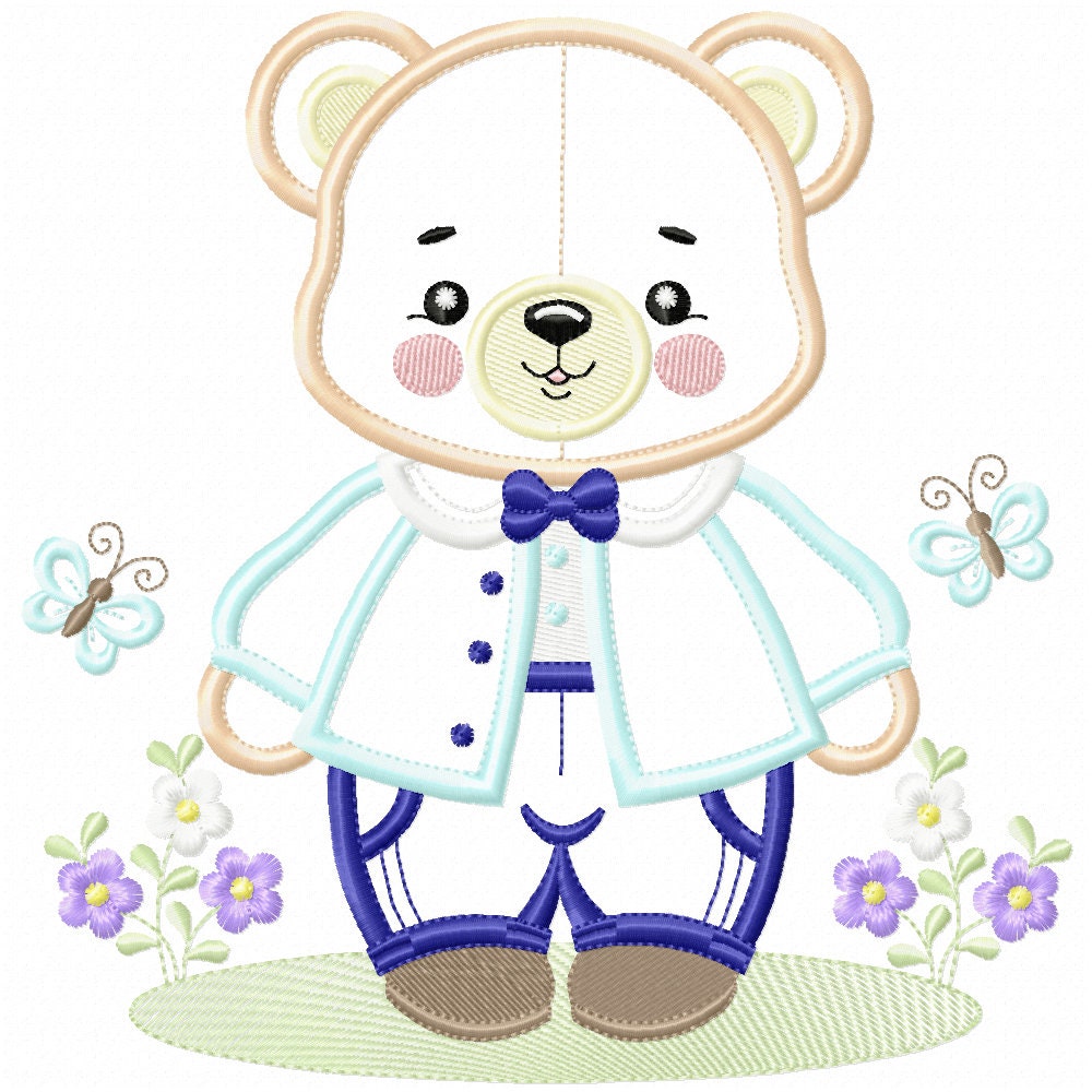 BEAR APPLIQUE EMBROIDERY Design, Cute Bear-boy, Machine Embroidery ...