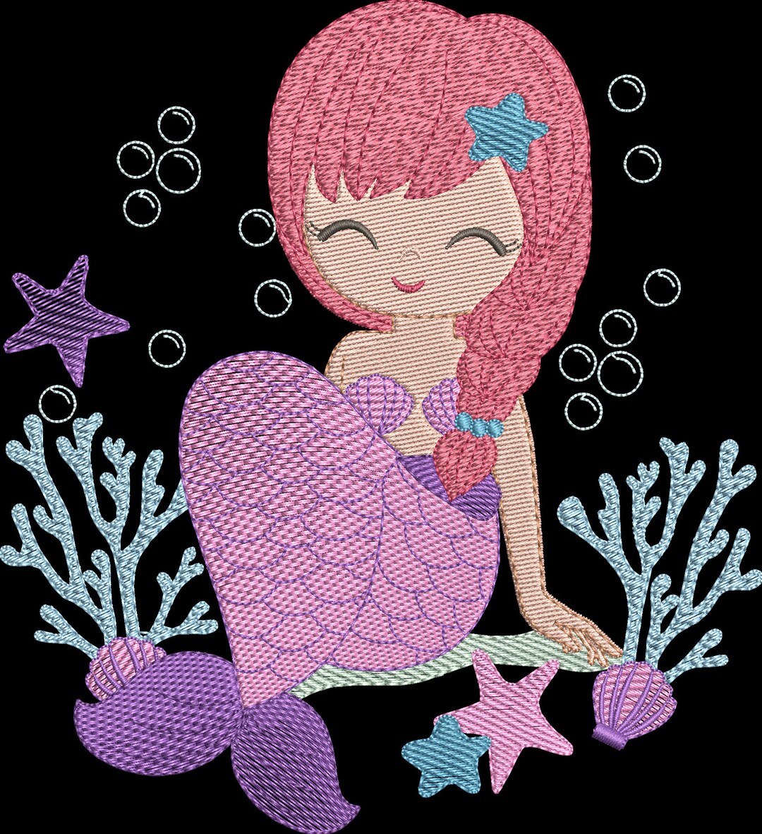 Cute Mermaid Embroidery Designs. Mermaid Girl Embroidery Designs ...