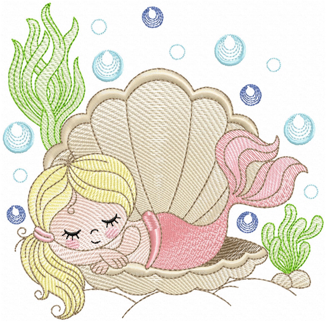 Cute Mermaid Embroidery Designs. Mermaid Girl Embroidery Designs ...