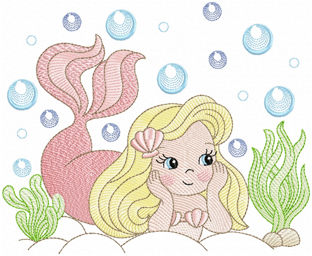 Cute Mermaid Embroidery Designs. Mermaid Girl Embroidery Designs ...