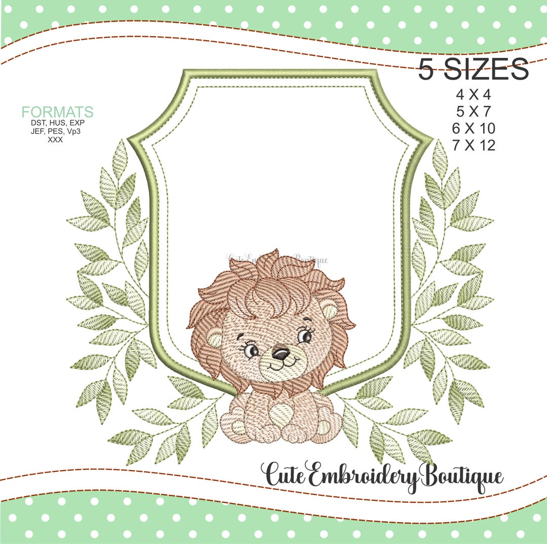 CUTE LION FRAME, Rippled Embroidery Design, Safari-baby Embroidery ...