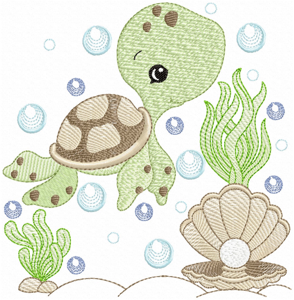 Cute Sea Turtle, Shell Embroidery Designs, Rippled Turtle Embroidery ...