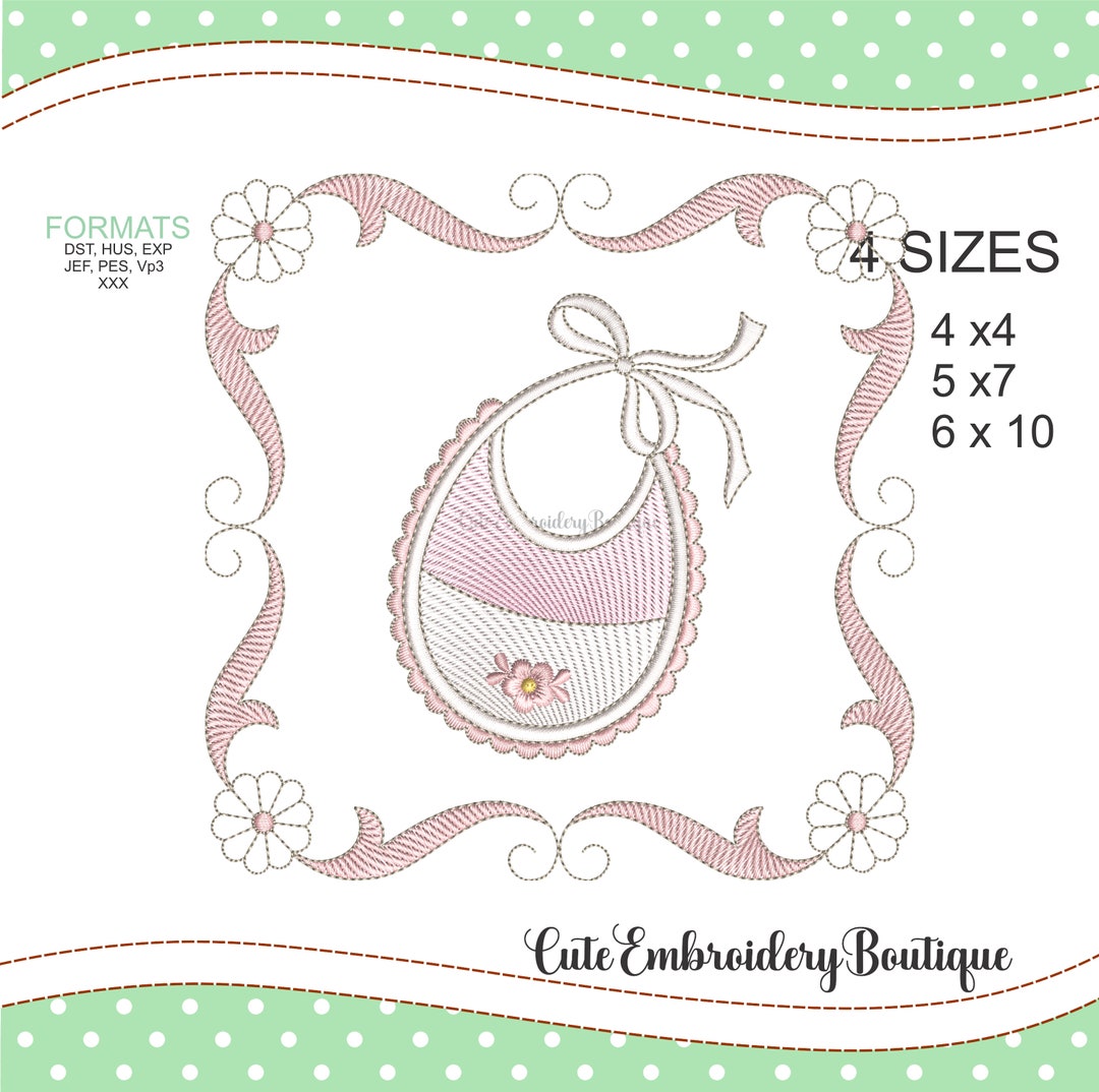 CUTE BABY FRAME With Baby Bib, Rippled Embroidery Design, Baby Girl ...