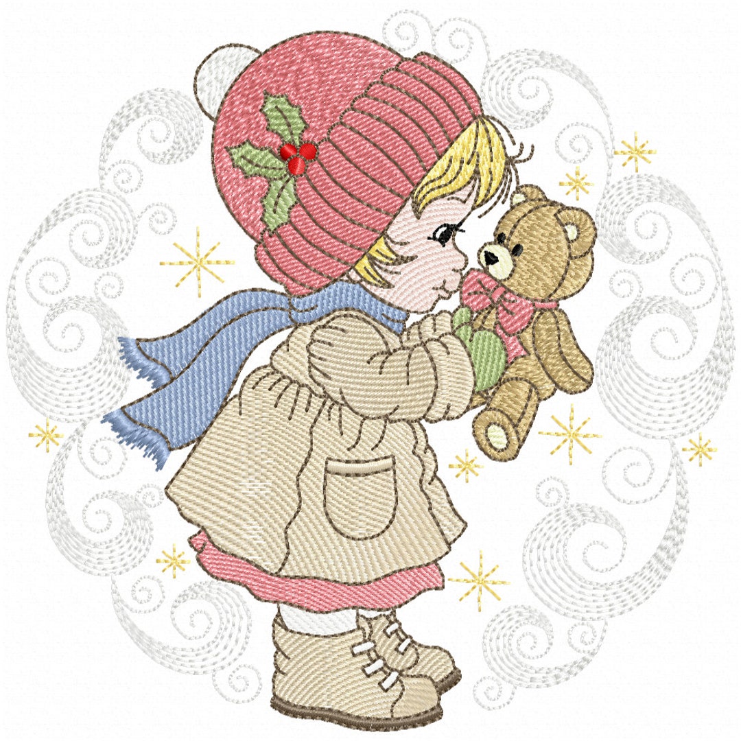 Cute Girl Embroidery Design, Kids Christmas Embroidery Designs, Girl ...