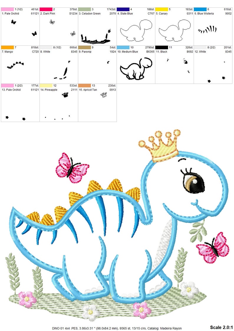Dino Embroidery Design: Baby Dinosaur Machine Embroidery Pattern ...