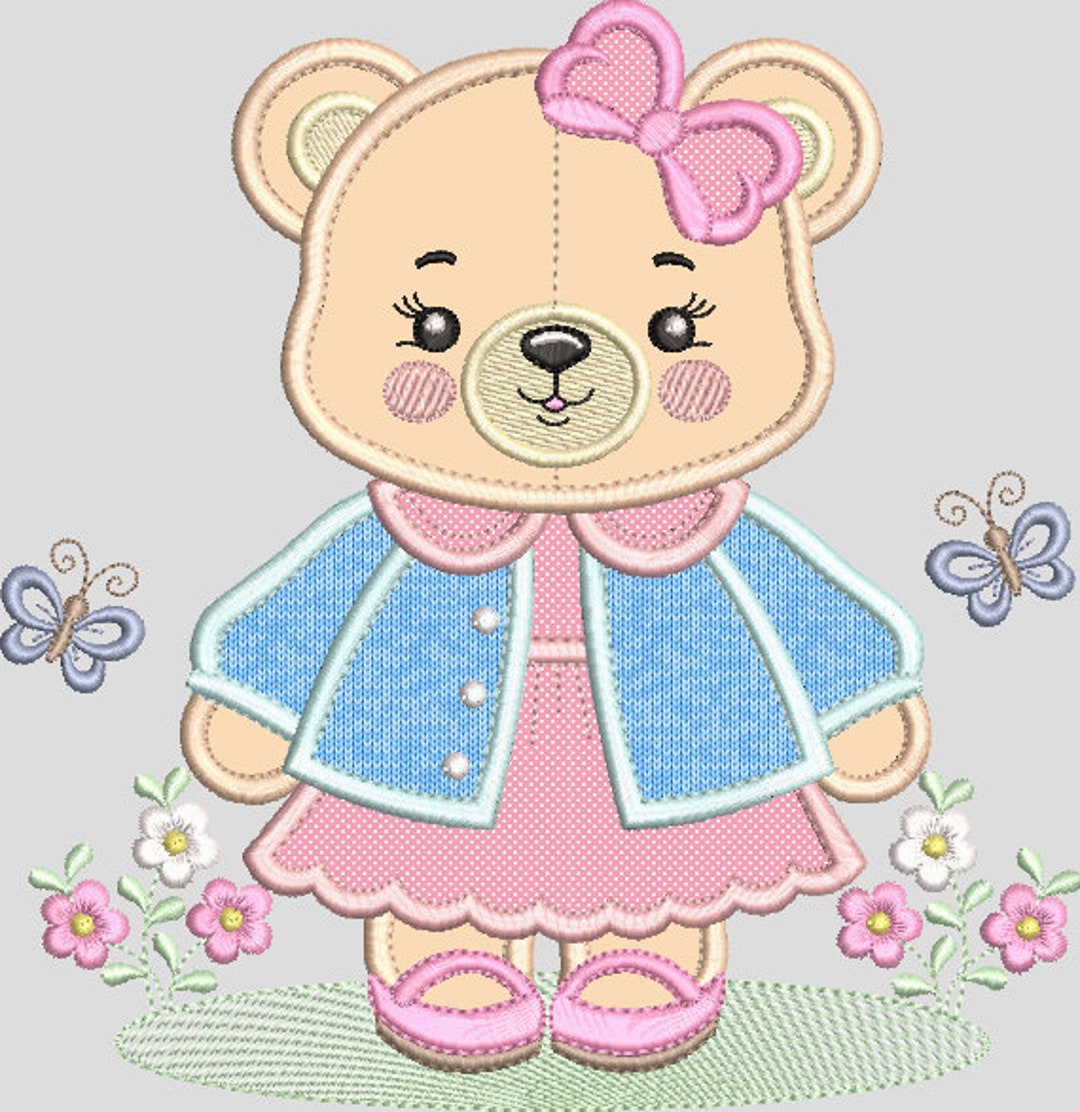 BEAR APPLIQUE EMBROIDERY Design, Cute Bear-girl, Machine Embroidery ...