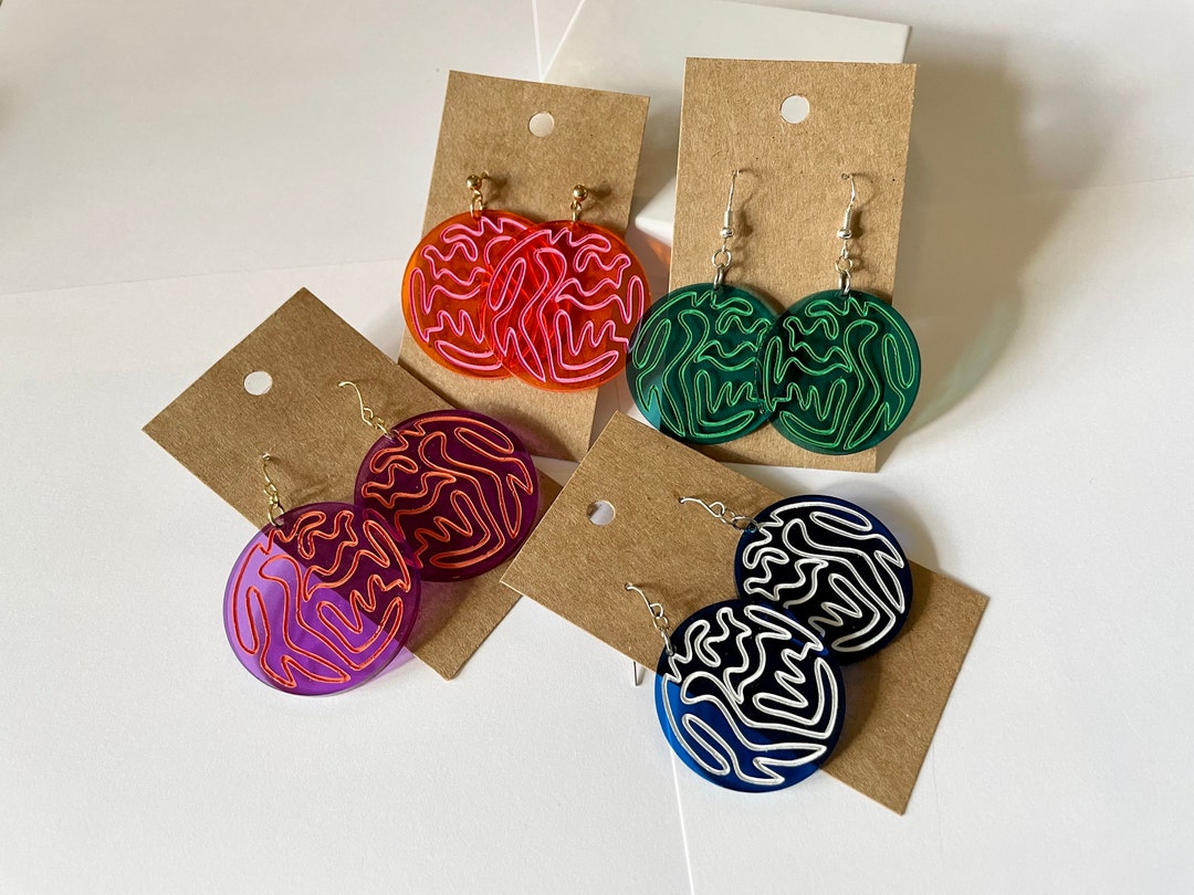 Clear Acrylic Circle Wavy Line Dangle Earrings Acrylic Jewelry - Etsy