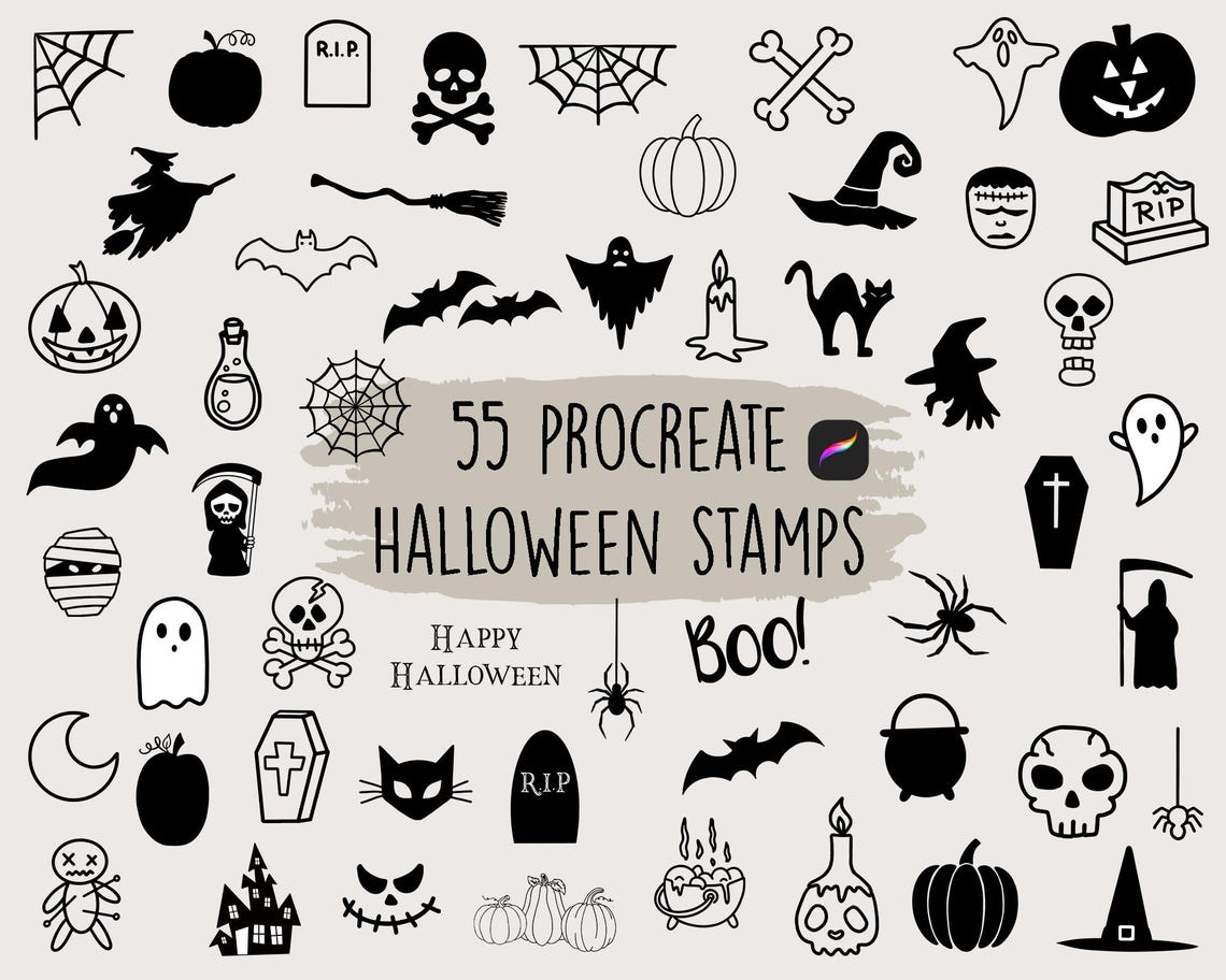 Procreate Halloween Stamps, Procreate Halloween Set, Procreate ...
