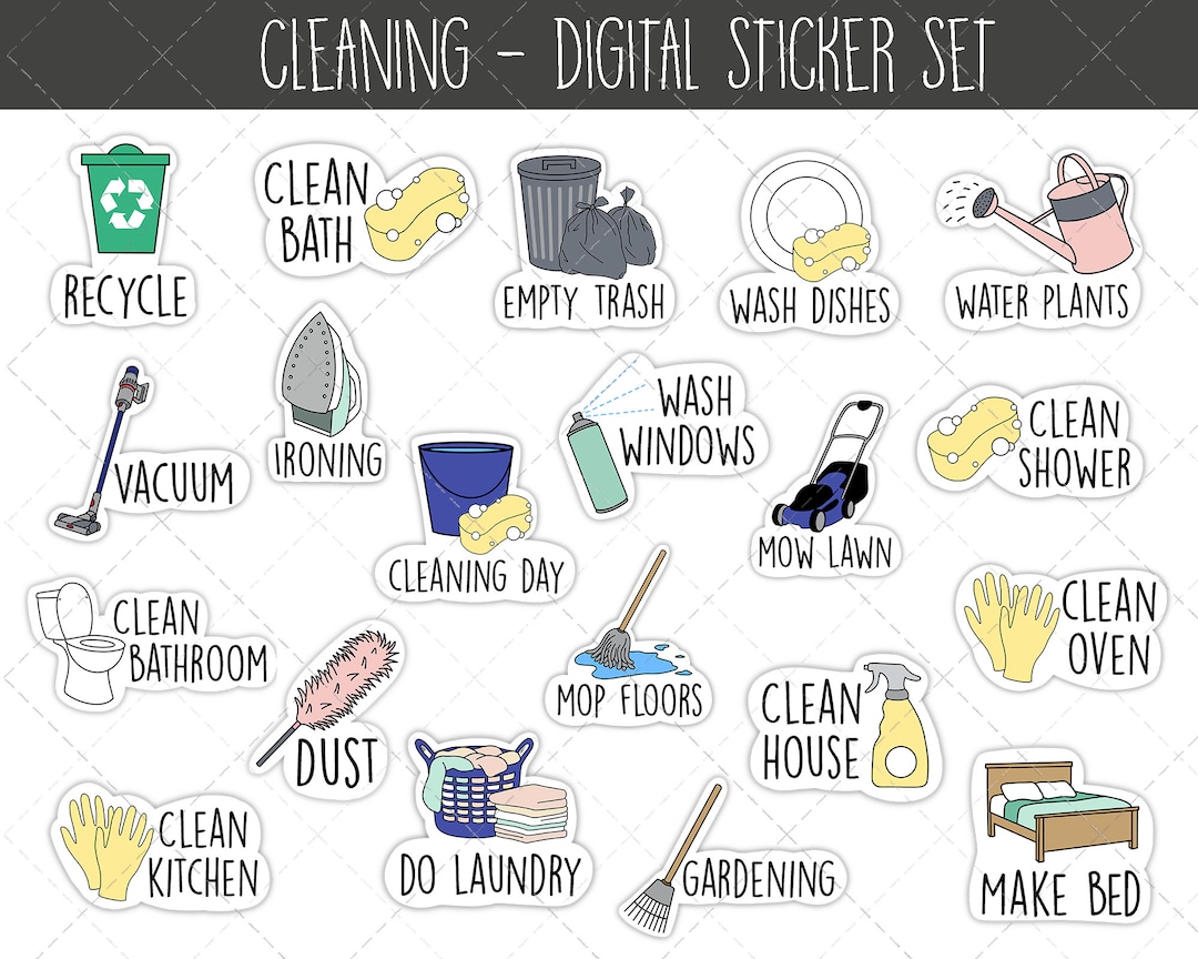 Cleaning Digital Stickers, Goodnotes Stickers, Pre-cropped Digital ...