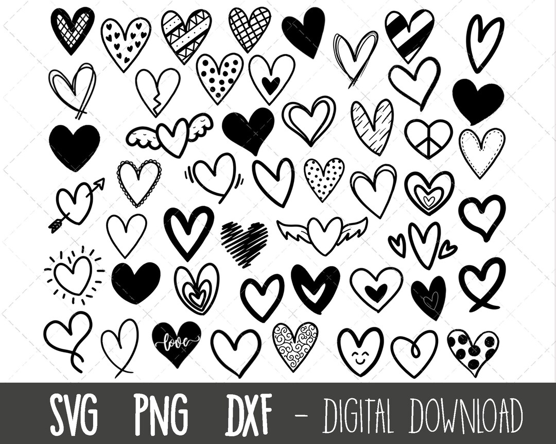 Heart Svg, Heart Doodles Svg, Heart Silhouette, Heart Clipart, Heart ...