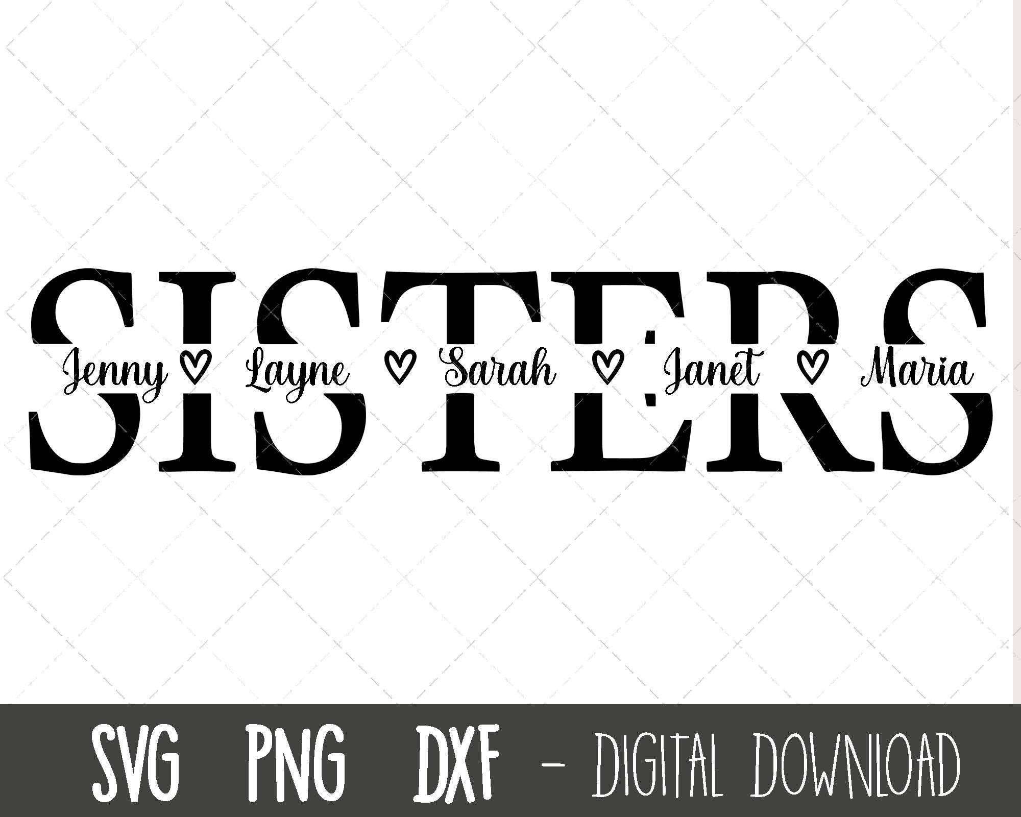Sister SVG, Sibling Svg, Sister Split Name Frame Svg, Sister Cut File ...