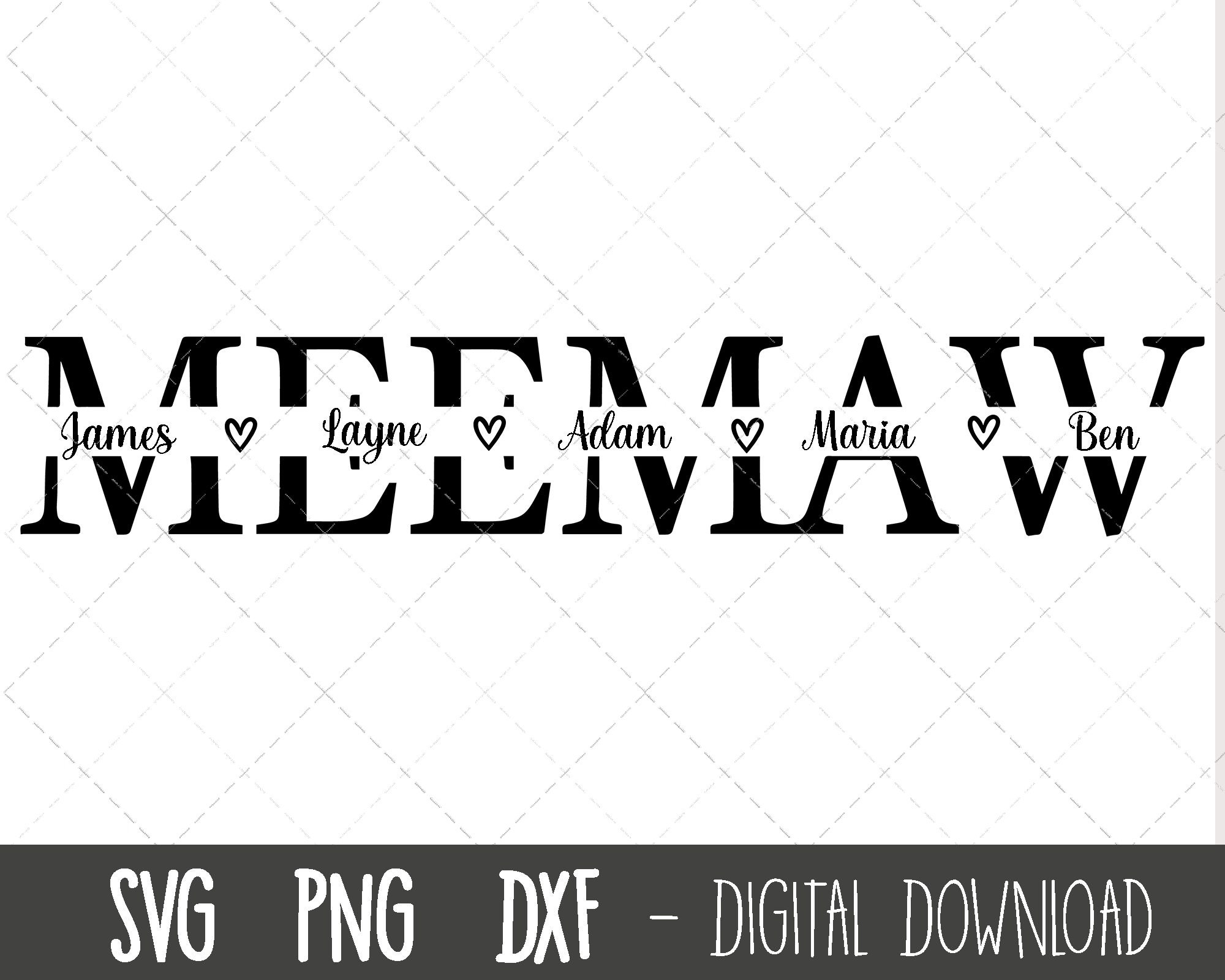 Meemaw SVG Grandma Svg Meemaw Split Name Frame Cut File - Etsy Hong Kong