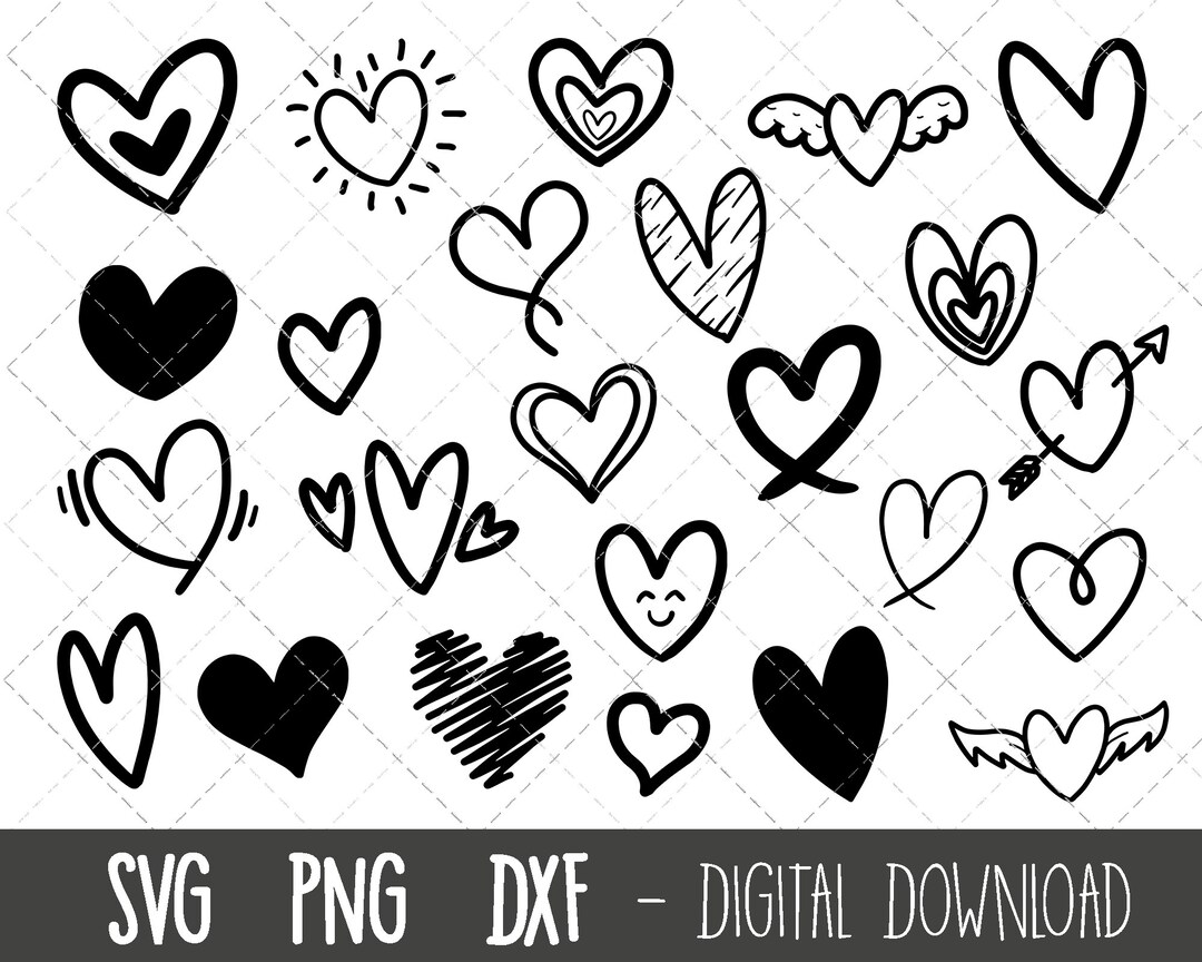 Valentine Heart SVG, Heart Doodles Svg, Heart Silhouette, Heart Clipart ...