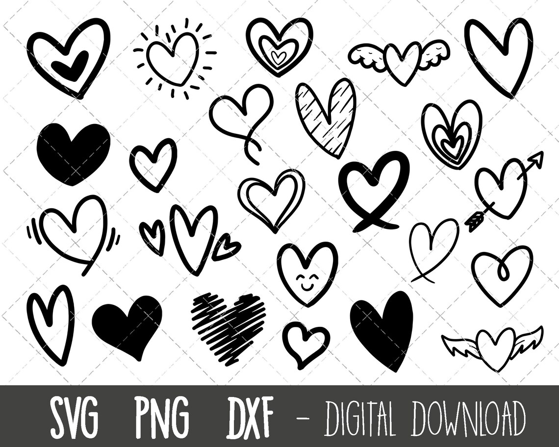 Valentine Heart SVG Heart Doodles Svg Heart Silhouette | Etsy