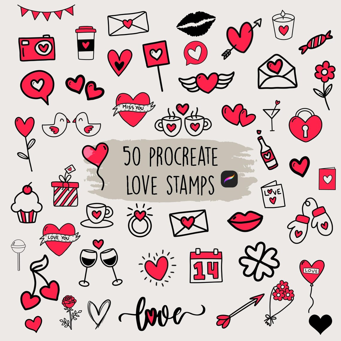 Procreate Love Stamps, Procreate Valentines Stamps, Procreate Hearts ...