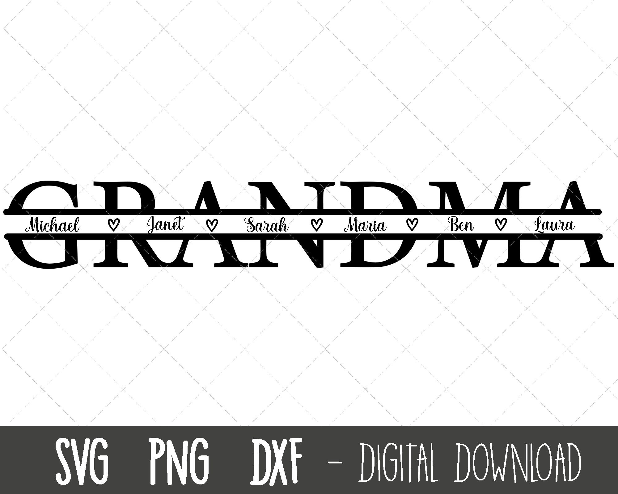 Grandma SVG Grandmother Svg Grandma Split Name Frame Svg - Etsy Australia