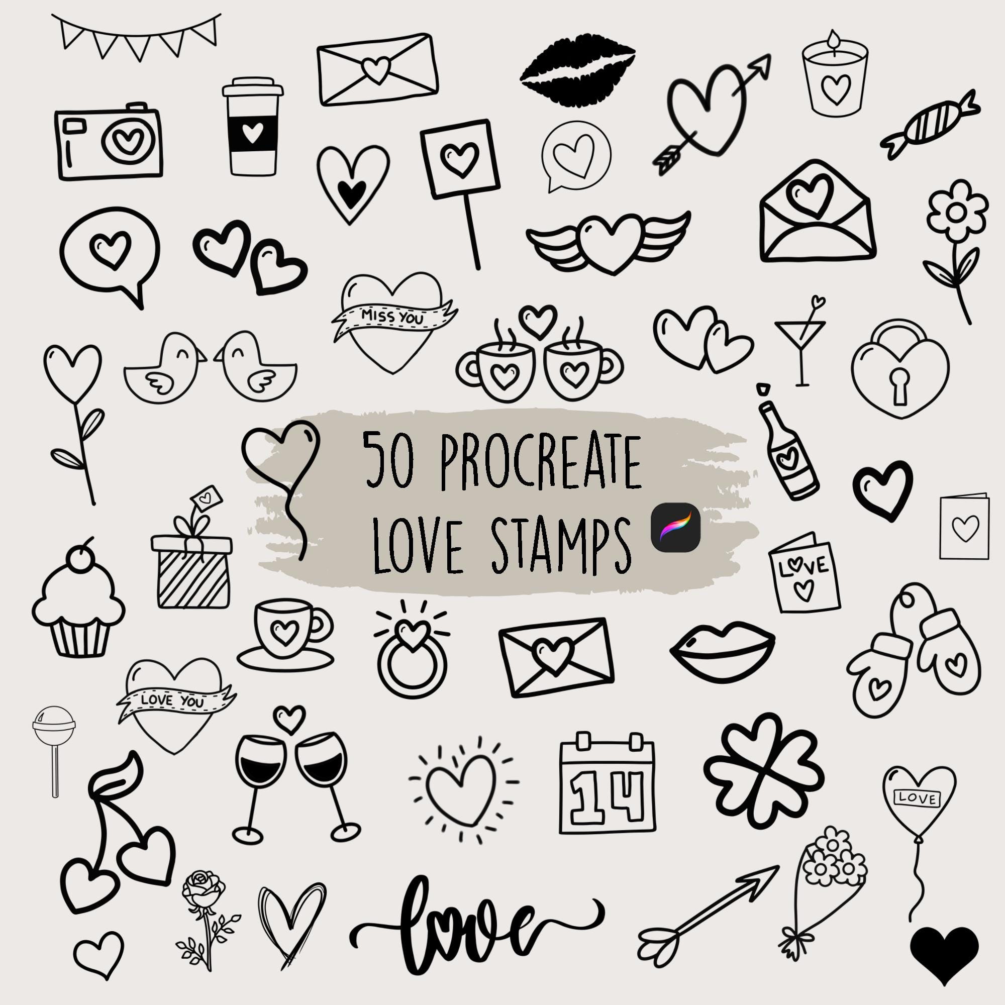 Procreate Love Stamps, Procreate Valentines Stamps, Procreate Hearts ...