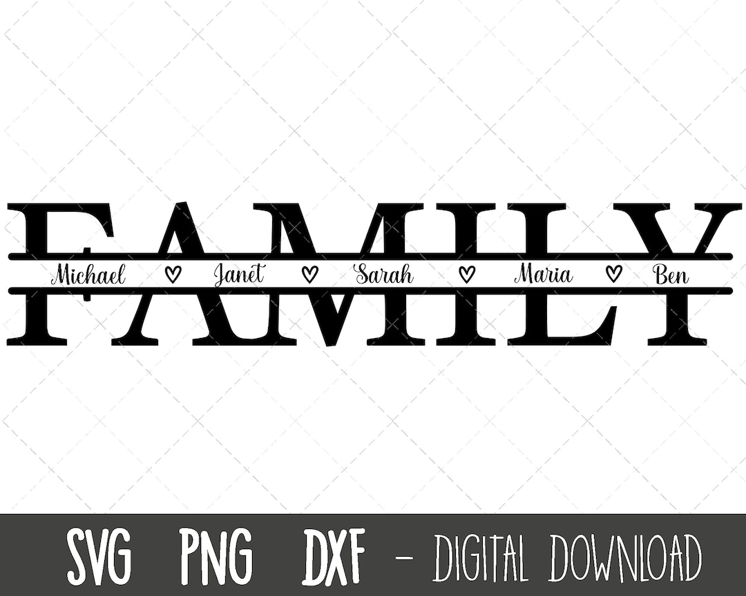 Family SVG, Family Split Name Frame Svg, Family Clipart, Family Cut ...