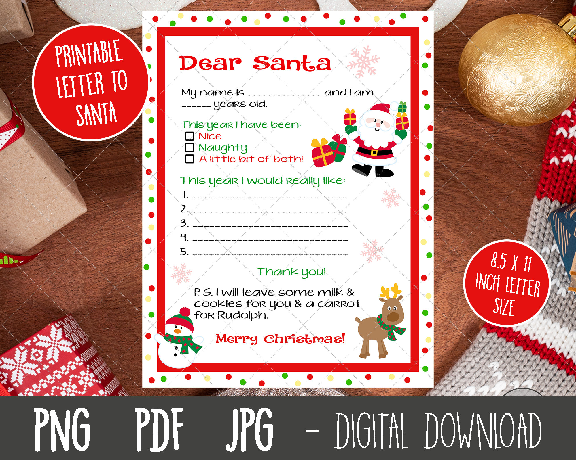 Letter To Santa Kit Printable Digital Christmas Letter To Santa ...