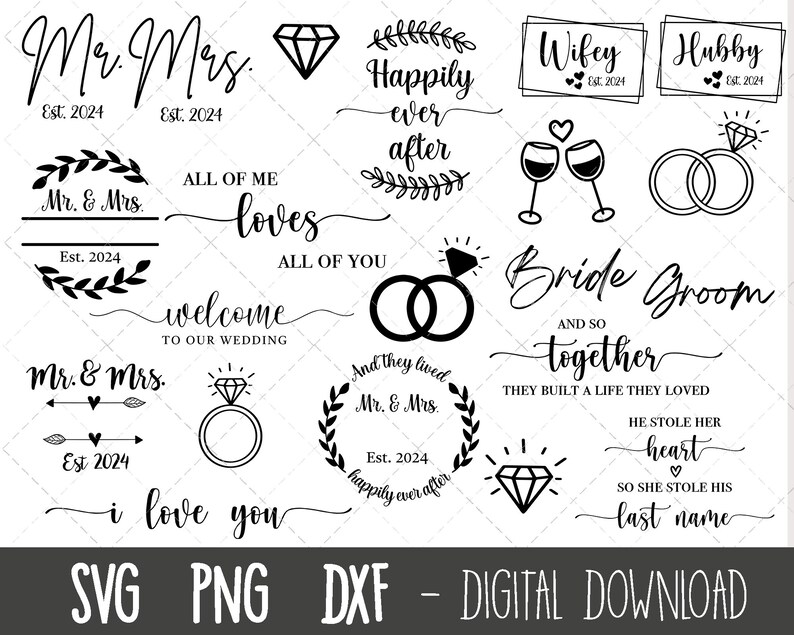 Wedding SVG Bundle Mr and Mrs Svg 2024 Wedding Svg Clipart - Etsy