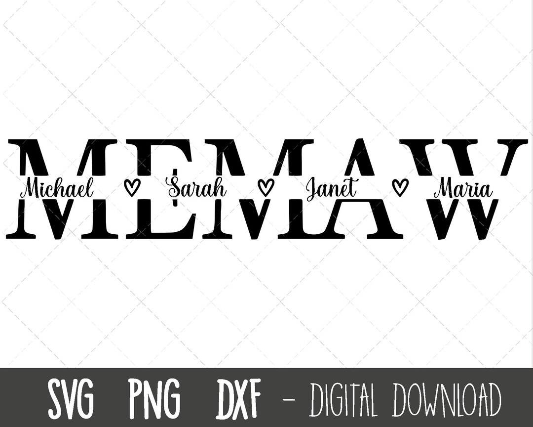 Memaw SVG, Grandma Svg, Memaw Split Name Frame Cut File, Memaw Clipart ...