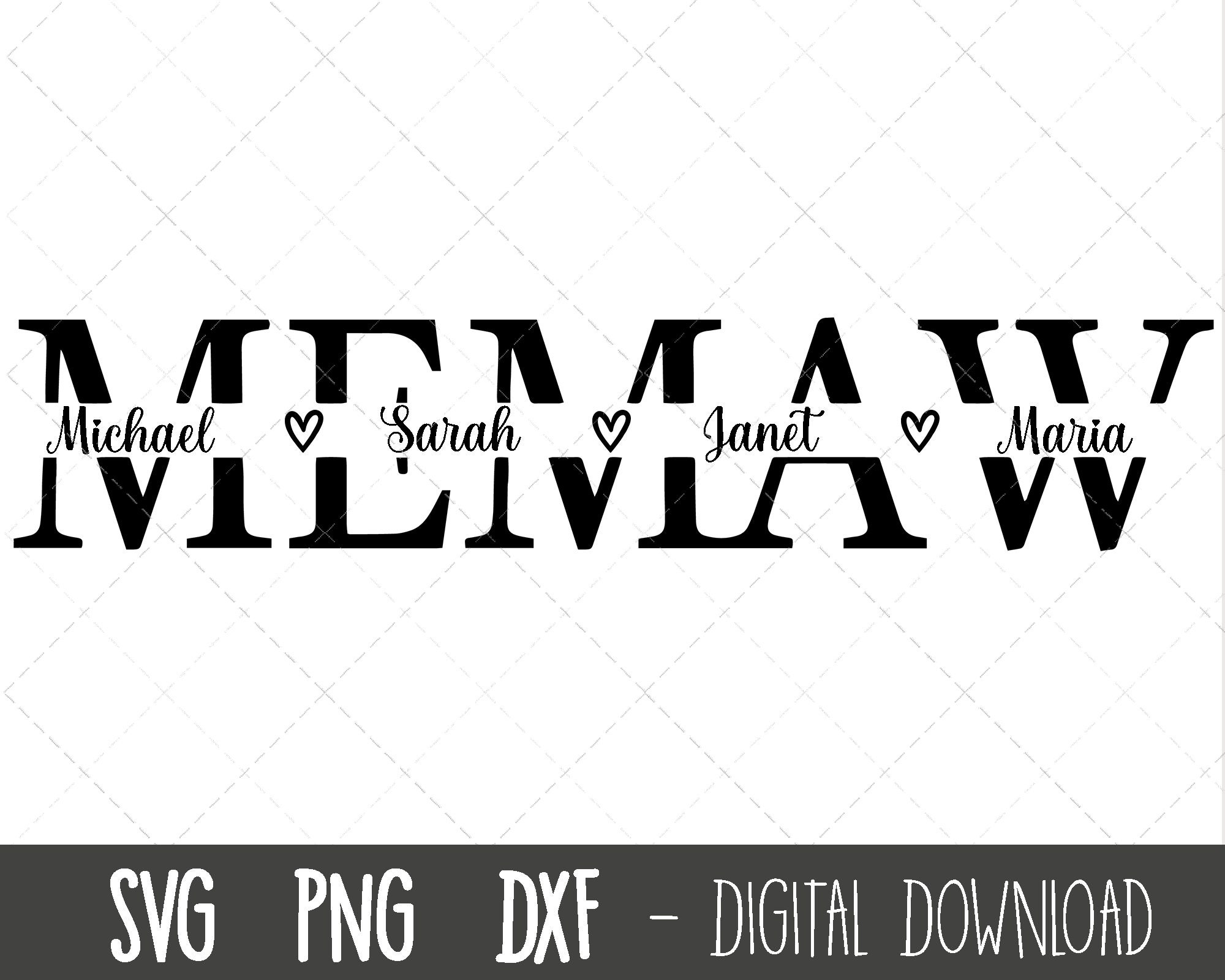 Memaw SVG Grandma Svg Memaw Split Name Frame Cut File Memaw - Etsy UK