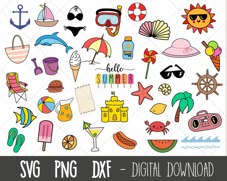 Summer SVG Bundle Summer Doodle Clipart Summer Clipart - Etsy