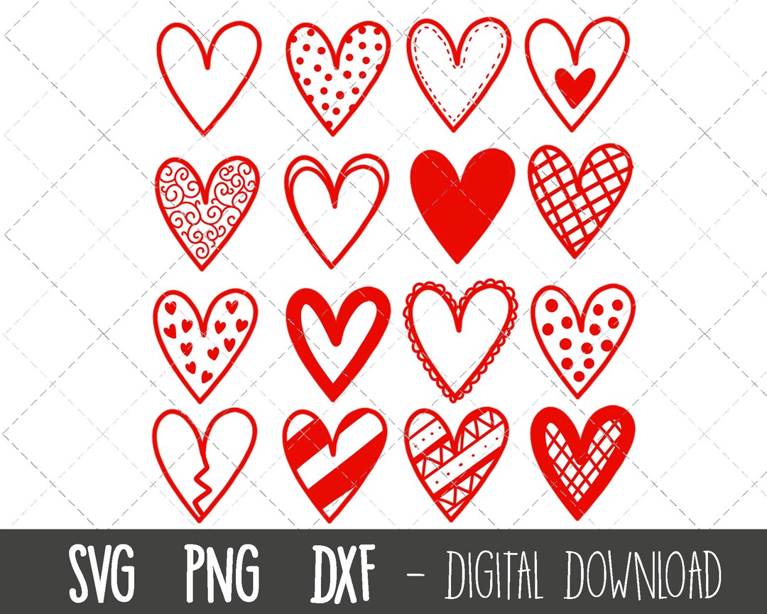 Heart Svg, Heart Doodles Svg, Heart Silhouette, Heart Clipart, Heart ...