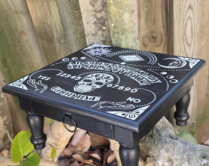 Wood Pendulum Dowsing Table With Drawer, Laser Engraved 12 Ouija Board ...